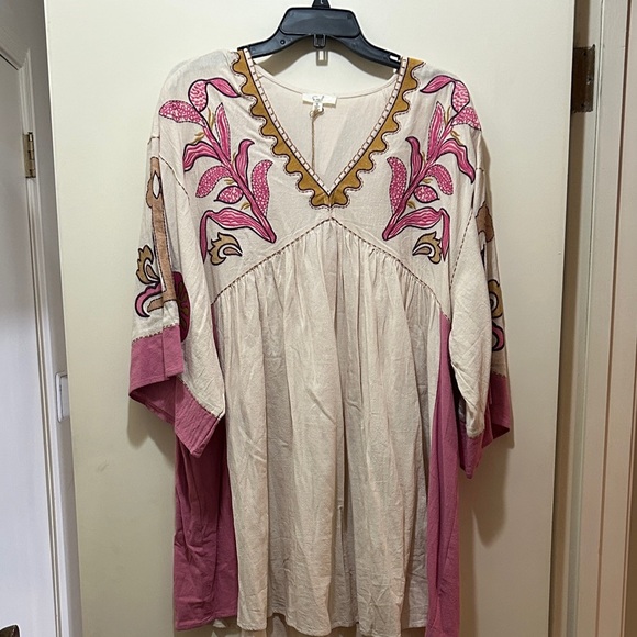 easel | Dresses | Easel Pink And Cream Embroidered Mini Dress | Poshmark